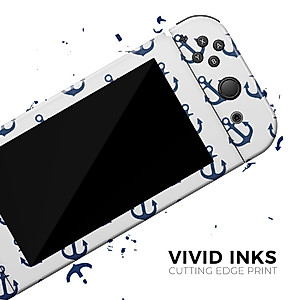 Design Skinz - Compatible with Nintendo Switch Lite - Skin Decal Protective Scratch-Resistant Removable Vinyl Wrap Cover - White and Navy Micro Anchors
