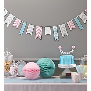 Ginger Ray Birthday Cake Bunting Topper with Flags Poms, Chevron Divine