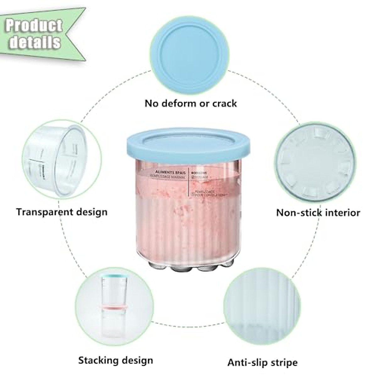 Quimoy Replacement for Ninja Creami Pints and Lids - 4 Pack, 24oz Creami Pint Containers Compatible with Ninja NC500 NC501 Series, Creami Deluxe Pints for Ninja BPA-Free & Dishwasher Safe