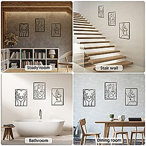 QIEGL 3 Packs Metal Wall Decor 0.12" Thickness Modern Home Decor for Black Coating with Silvery Sparkling 17"x11.8" Minimalist Wall Art Bedroom Decor Single Line Abstract Wall Sculptures for Living Room Bathroom Stairs etc.