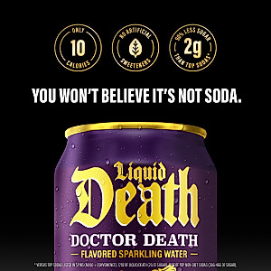 Liquid Death, Doctor Death, Soda-Flavored Sparkling Water, 12-Pack (12oz Cans), Low Calorie & No Artificial Sweeteners