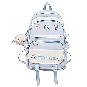 MIFJNF Cute Backpack Kawaii Backpack for School Aesthetic Backpack Kawaii School Supplies Cute Backpacks with Accessories (Blue)