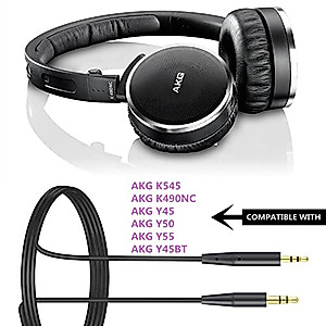 Aquelo K490NC Replacement 2.5 to 3.5mm Audio Cable AUX Cord Compatible with AKG K545 Y45 Y50 Y55 Y45BT Y50BT Wireless Headphones (Black), 140CM/4.6FT