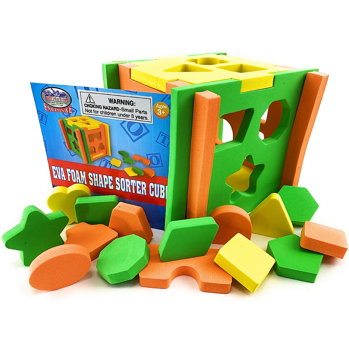 Matty's Toy Stop EVA Foam Soft Shape Sorter 5.5" Cube for Toddlers (Bright Colors)
