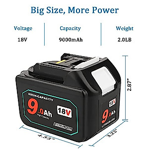 TENMOER 18V 9.0Ah BL1890 Replacement Battery Compatible with Makita 18V BL1830B BL1860B Cordless Drill with LED Screen Display,2-Pack