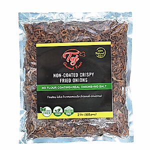 TAJ Crispy Fried Onion 100% Natural | Great for Seasoning Garnishing on Sushi, Green Bean Casseroles, etc. (Non-Coated, 908g (2lbs))