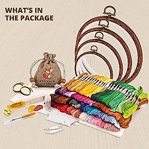 Embroidery Kit for Kids and Adults - Complete 160-piece Crossstitching Kits for Beginners - Fun Interactive Embroidery Family Kit with 100 Embroidery Thread Colors, Pendant Hoops and Tool Bag