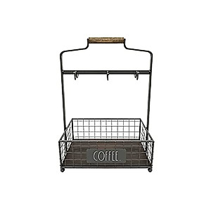 Rae Dunn Coffee Mug Holder - 6 Hook Coffee Cup Rack with Rectangular Rustic Style Crockery Holder for Storage and Display - Mug Stand Organizer for Kitchen Counter or Cafe Countertop - Coffee