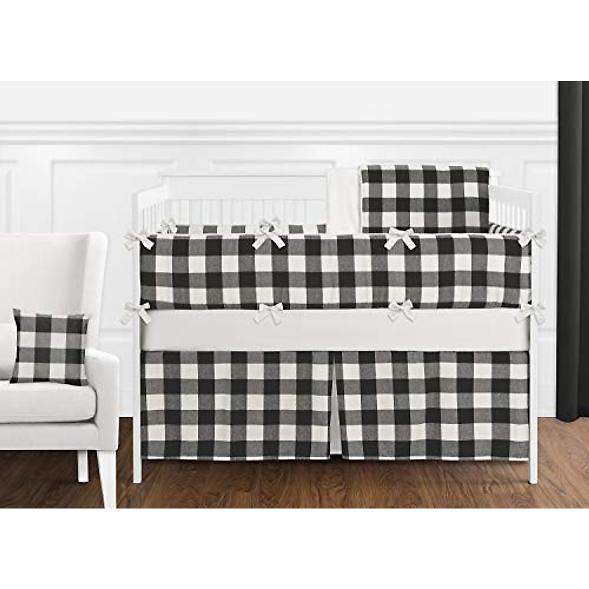 Sweet Jojo Designs Buffalo Plaid Foldable Fabric Storage Cube Bins Boxes Organizer Toys Kids Baby Childrens - Set of 2 - Black and White Check Rustic Woodland Flannel
