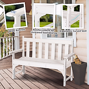 nalone Outdoor Bench, HDPE All Weather Patio Bench Load up to 800 Lbs, 2-Person Garden Bench Rot-Proof Fade Proof for Patio, Porch, and Park (White)