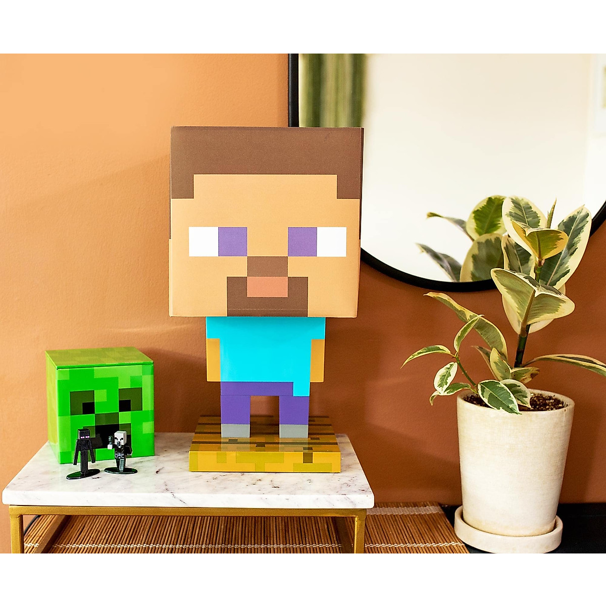 Minecraft Steve Figural 13-Inch LED Desk Lamp | Mood Light For Nightstand Table, Shelf