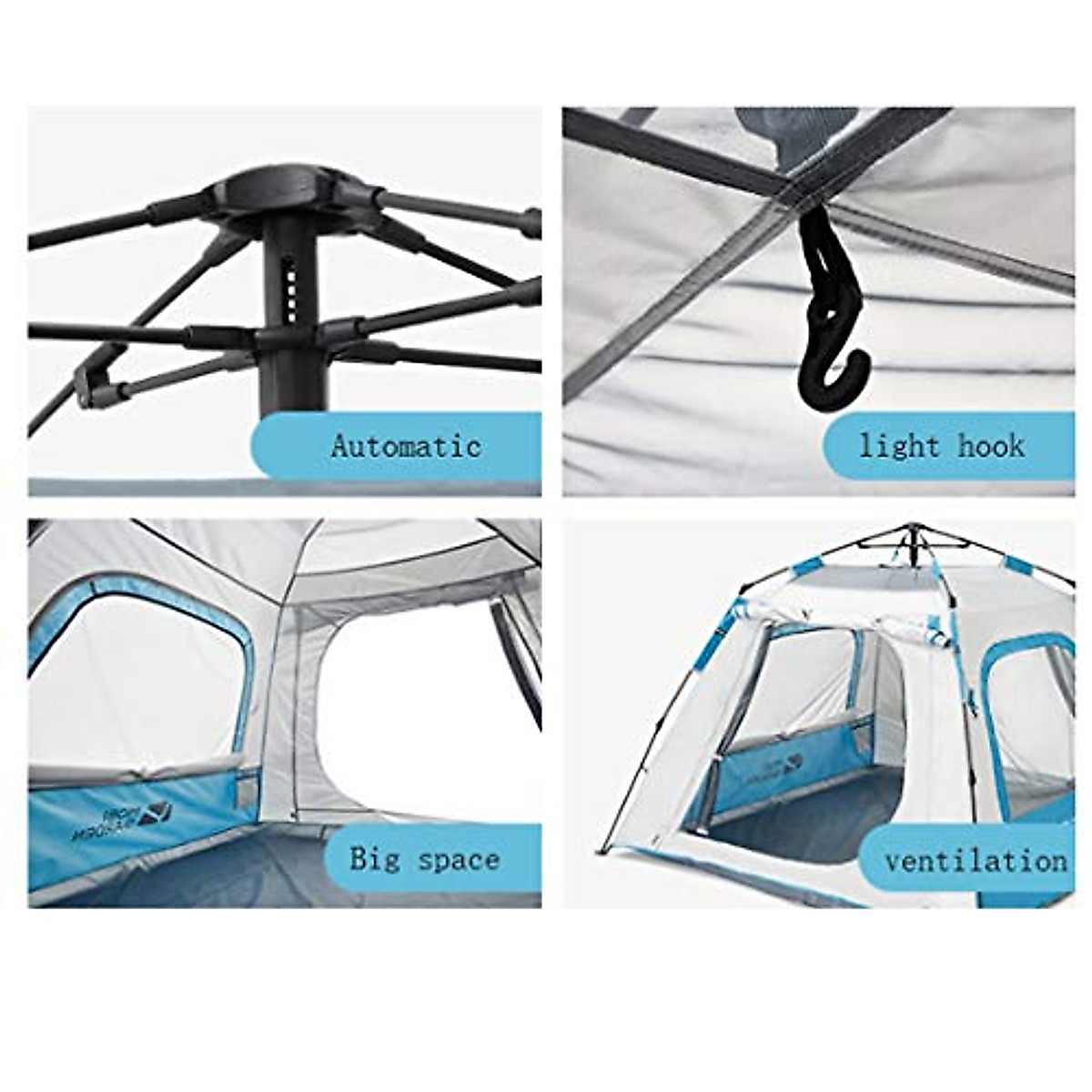 Tents Automatic Camping Pop- Up Tent 3-4Person One Door and Three Windows Tents Double Layer Waterproof Dome Tent Large Family Tent Waterproof Tent (Dark Blue)