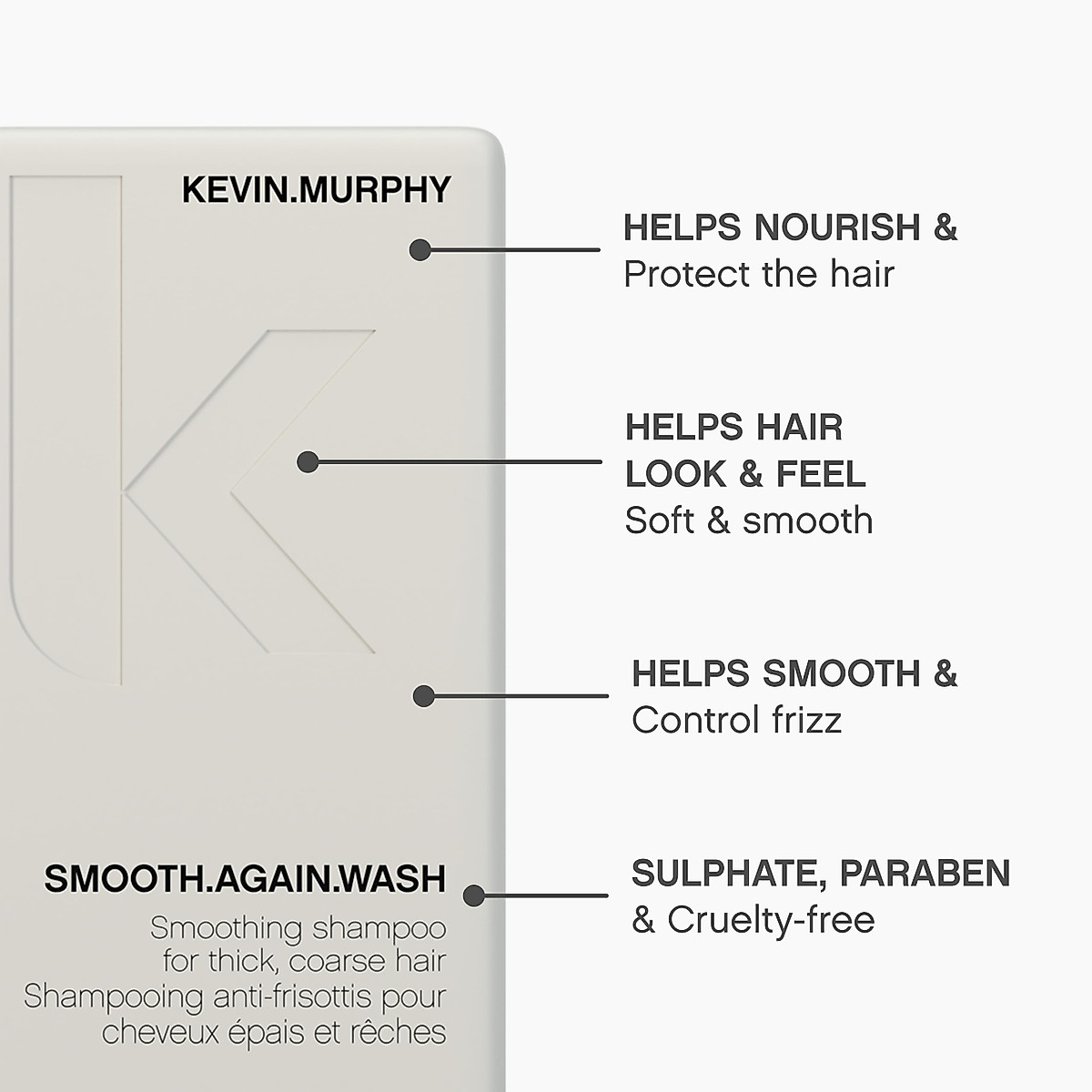 KEVIN.MURPHY SMOOTH.AGAIN WASH - Frizz Control Shampoo - For Thick, Coarse & Unruly Hair - Moisturising Shampoo for Hair Hydration - Sulphate & Paraben Free - 250 mL / 8.4 fl oz
