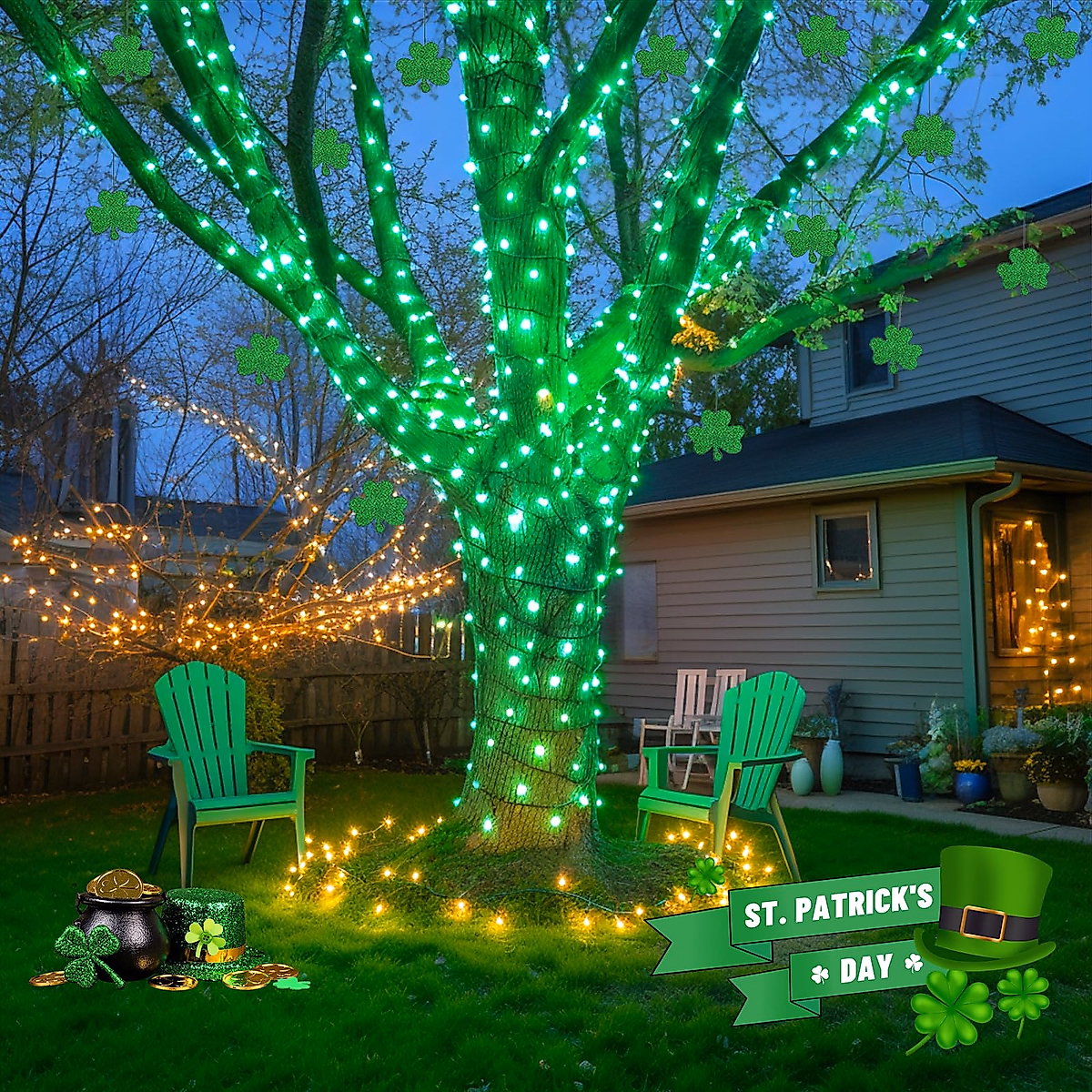 JMEXSUSS 600 LED Green Lights for St Patrick's Day, 207 ft Green Solar String Lights, 8 Modes Solar Christmas Lights Outdoor Waterproof for Christmas Tree St Patricks Decorations