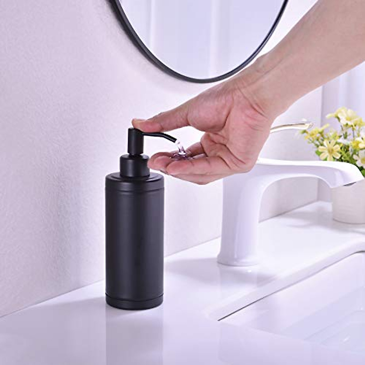 Black Soap Dispenser with Pump, Kmeino Stainless Steel Countertop Soap Dispenser Black Bottle 10 Oz, 300 ML Liquid Bottle for Kitchen Bathroom Hand Dish Lotion Dispenser