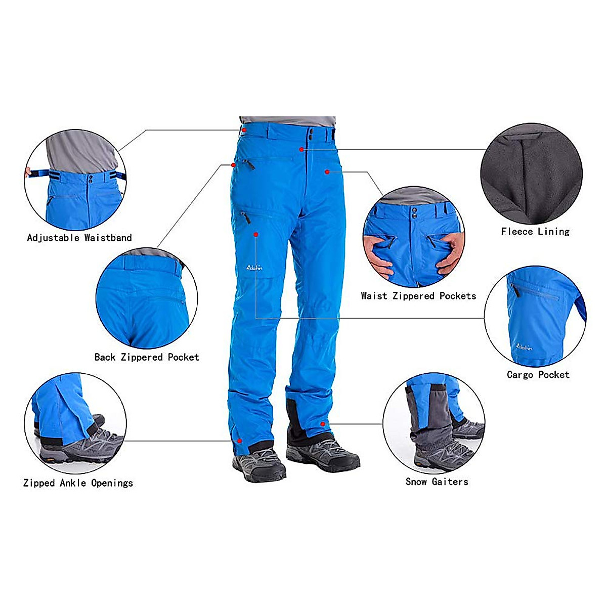 clothin Men's Insulated Ski Pant Fleece-Lined Waterproof Snow Pants Grey L (Regular Fit)