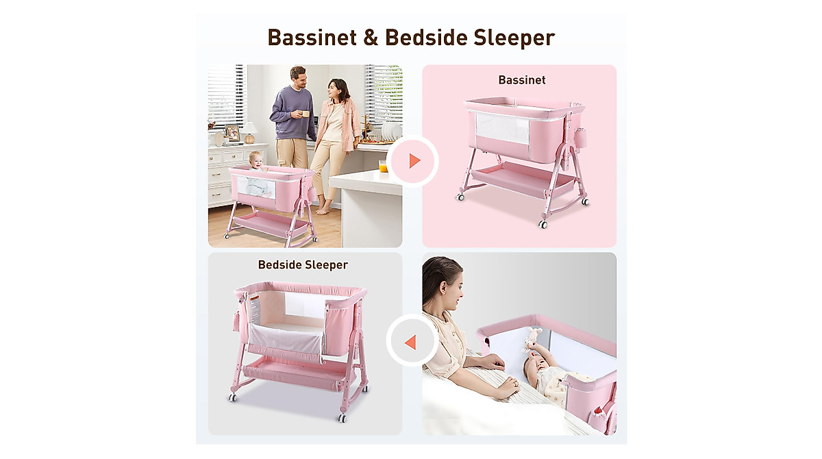 Uuoeebb 4-in-1 Portable Bassinet - Pink