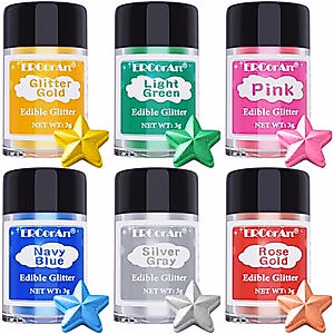 Edible Glitter - 6 Colors Luster Dust Edible with 4 Colors Gel Food Coloring, Food Grade Cake Decorating Shimmering Glitter for Drinks, Powder Glitter for Fondant, Chocolate, Candy, Cookie- 3g, Vegan