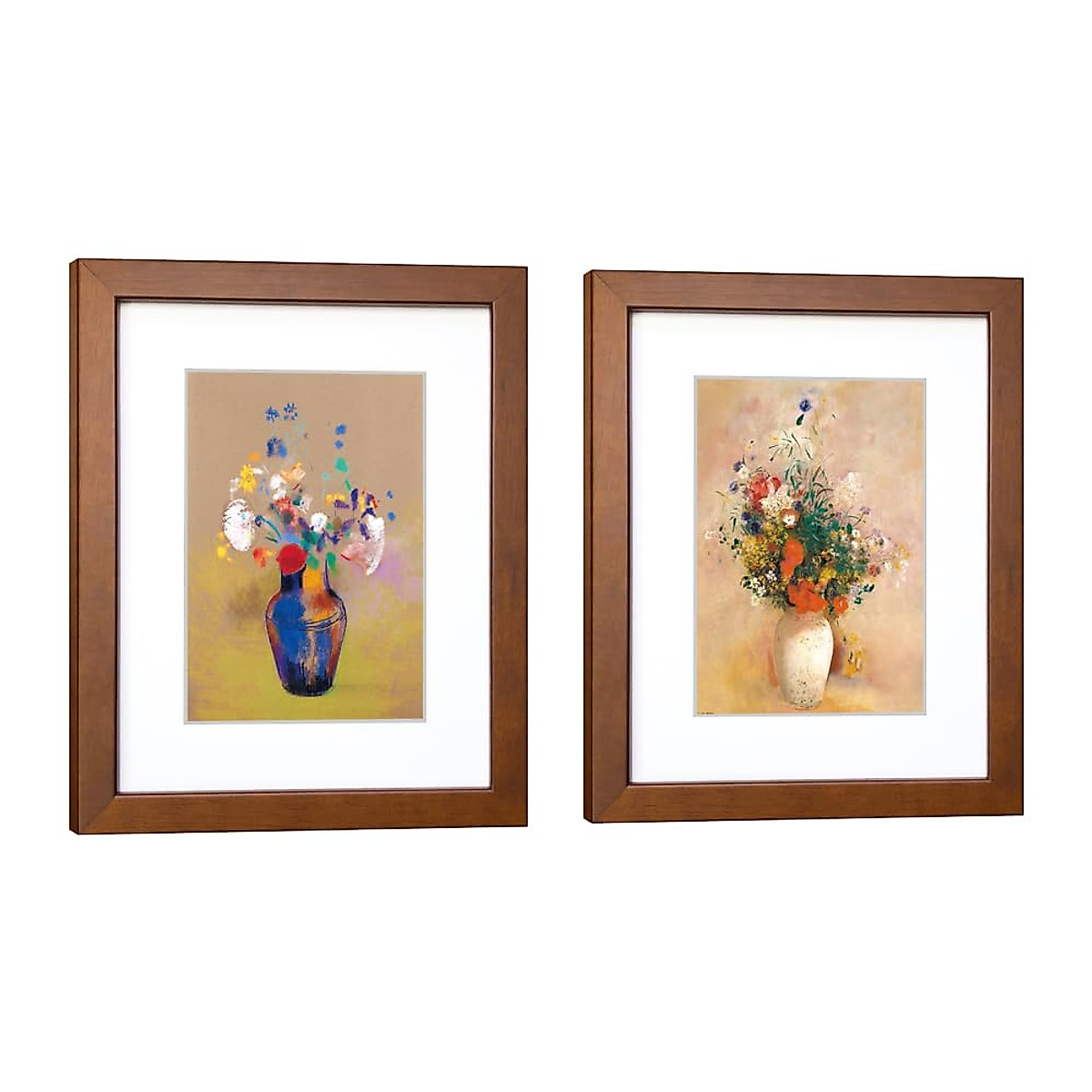 DEKWINN 11x14 Picture Frame Set of 2 Made of Solid Wood with Real Glass for Pictures 8x10 with Mat or 11x14 Without Mat, Wall Mount or Tabletop Gallery Photo Frames, Brown