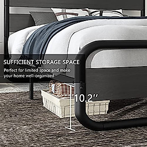SHA CERLIN King Size Platform Bed Frame with Wooden Headboard and Footboard, Heavy Duty Metal Bed Frame with 10" Under-Bed Storage, Noise-Free, No Box Spring Needed, Black