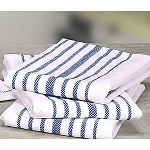 Native Fab 12 Pack Scandia Stripe Kitchen Dish Towels Cotton Absorbent Durable Washable 14x25 - Tea Towels, Dish Cloths, Restaurant Cleaning Towels, Kitchen Towels with Hanging Loop, Blue White