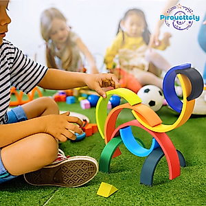 Wooden Rainbow Stacking Toy - Montessori Toys for 3+ Year Old - Rainbow Stacker Grimms Extra Large for Kids 2 3 4 5 Boys and Girls - 12 Pieces