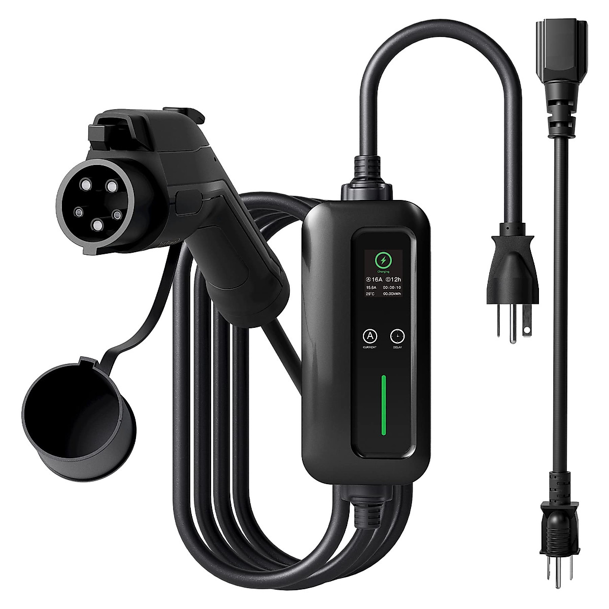 Level 2 & Level 1 EV Charger, 16Amp 110-240V Portable J1772 Electric Car Charger with NEMA 6-20 & NEMA 5-15 Adapter, Plug-in EV Charging Station with Adjustable Amp Delayed Timer 25ft Long Cord, Black