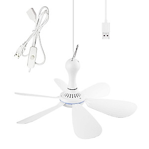 SCOOYEEES USB Powered Ceiling Fan Portable Canopy Fan with ON/OFF switch, 6 Blades Quiet Small DC USB Ceiling Fan Hanging Fan for Camping Cruise RV Tent Gazebo Bed Dormitory Home Room