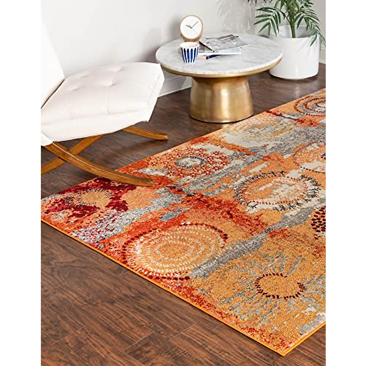Unique Loom Estrella Collection Modern, Abstract, Light Colors, Distressed Area Rug, 5 ft x 8 ft, Orange/Beige