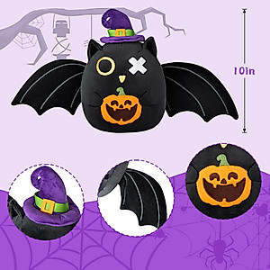 Halloween Stuffed Animal, Black Bat Plush Pillow Toy, 10-inch Super Soft Cute Bat with Big Wings and Pumpkin Stuffed Animals for Kids Adult