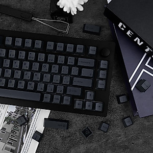 JOLINTAL 143 Keys Grey on Black Keycaps Set, Japanese Keycaps Custom Keycaps Black on Grey Keycaps, PBT Cherry Profile Keycaps for Mechanical Keyboard