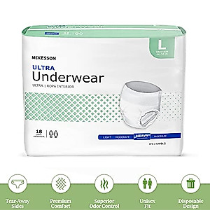 McKesson Ultra Underwear, Incontinence, Heavy Absorbency, Large, 18 Count