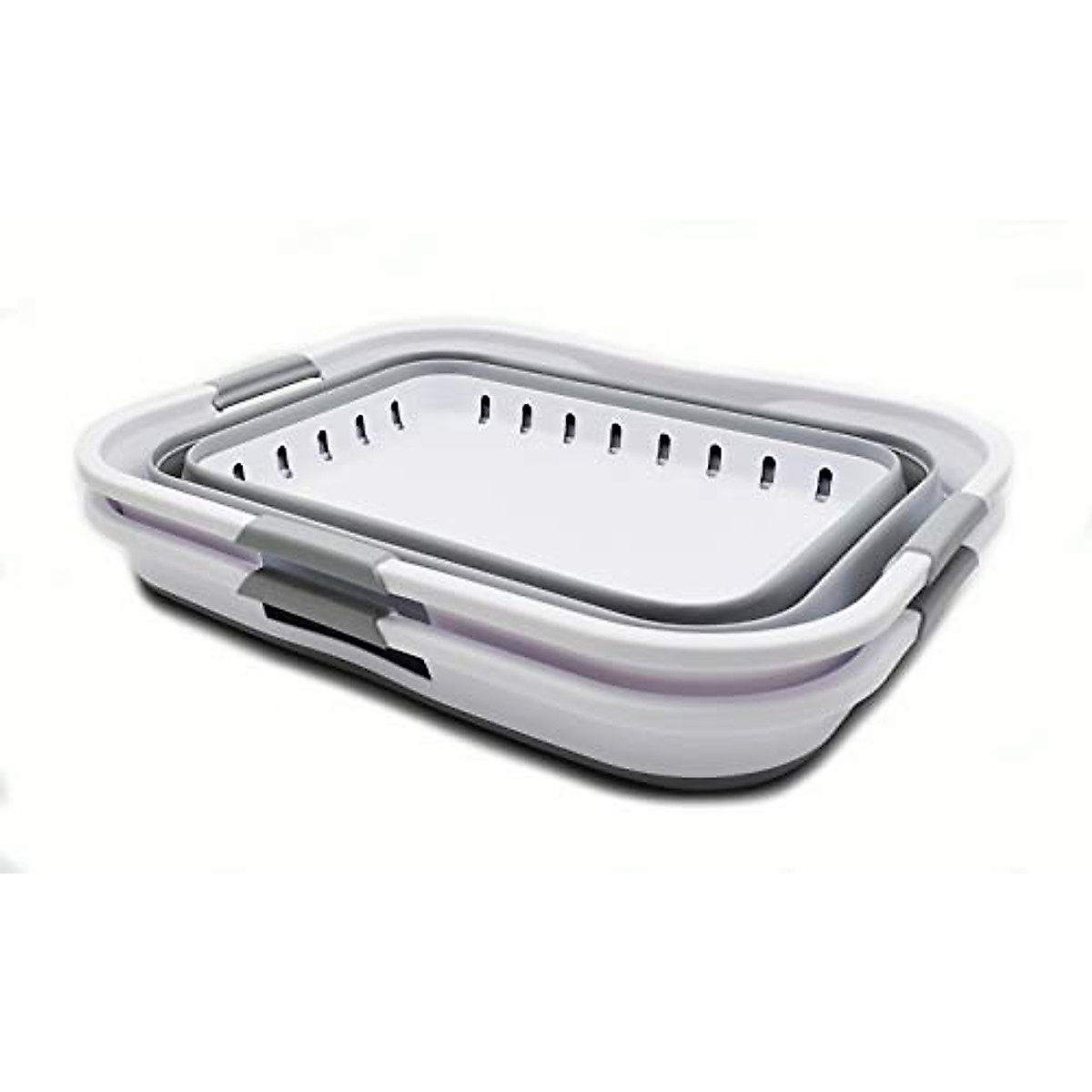 SAMMART 42L (11 Gallon) Collapsible Plastic Laundry Basket - Foldable Pop Up Storage Container/Organizer - Portable Basket - Space Saving Hamper/Basket (2, White/Grey)