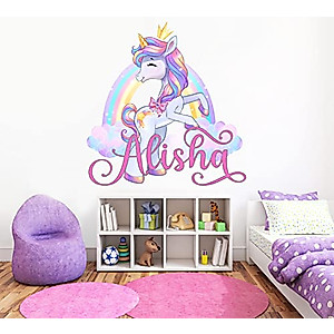 Unicorn Wall Decal - Custom Name Wall Decals - Magic Rainbow Wall Art Sticker - Nursery Wall Decor - Personalized Mural Kids Girls Bedroom