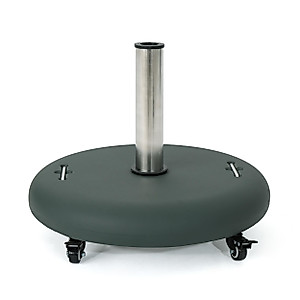 Christopher Knight Home Hayward Outdoor Concrete Circular 80lb Umbrella Base with Stainless Steel Pole Handle, Green