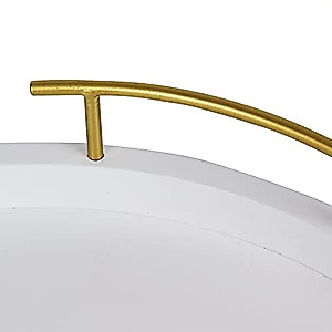 Hanna Roberts Decorative Wood Tray with Gold Metal Handles for Parties, Guests, Occasions, and Special Events (White)