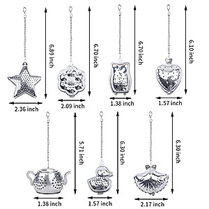 TsLinc 8pcs Loose Leaf Tea Infuser with Chain and Drip Trays Stainless Steel Tea Ball Tea Strainer for Loose Tea Tea Steeper for Tea Flavoring Herbal Spices Seasonings, Silver