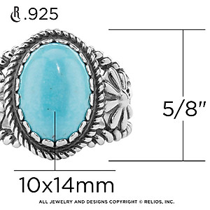 American West Jewelry Sterling Silver Women's & Men's Ring Blue Turquoise Gemstone Native-Inspired Flower Design Size 6