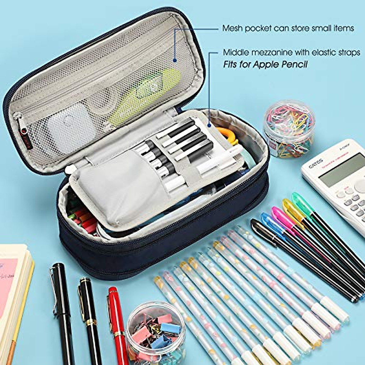 FINPAC Expandable Pencil Case, Large Capacity Pencil Box, Pen & Marker Storage Pouch Stationery Organizer for Men Women Outdoors, Pen Bag Office Supply, Galaxy
