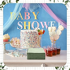 100 Pcs Scalloped Edged Cocktail Napkins Sage Green Square 3 Ply Paper Napkins Disposable Scalloped Napkins for Birthday Wedding Party, 5 x 5 Inch Folded