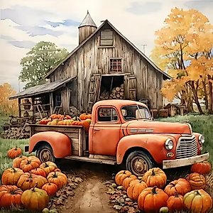 5D Fall Diamond Painting Kits for Adults Beginners,Car Pumpkin Diamond Art Kit,DIY Full Round Drill Diamond Dot Gem Art Kits for Adults,Home Wall Decor 13.78x13.78 Inch