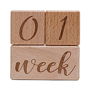 Baby Month Blocks Wooden Baby Milestone Age Blocks with Weeks Months Years, Baby Photoshoot Props, (Small Size,4cm)