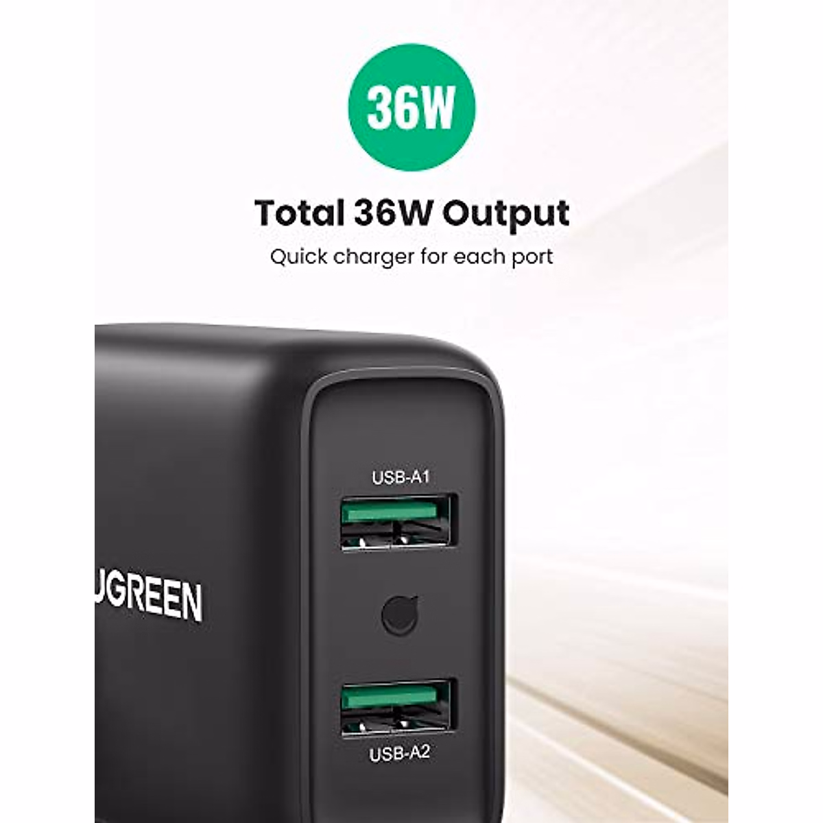 UGREEN Quick Charge 36W Dual Wall Charger QC 3.0 USB Wall Charger Fast Charging Adapter Compatible for Samsung Galaxy S20 S10 S9 S8 Note 10 9 iPhone iPad LG HTC and More