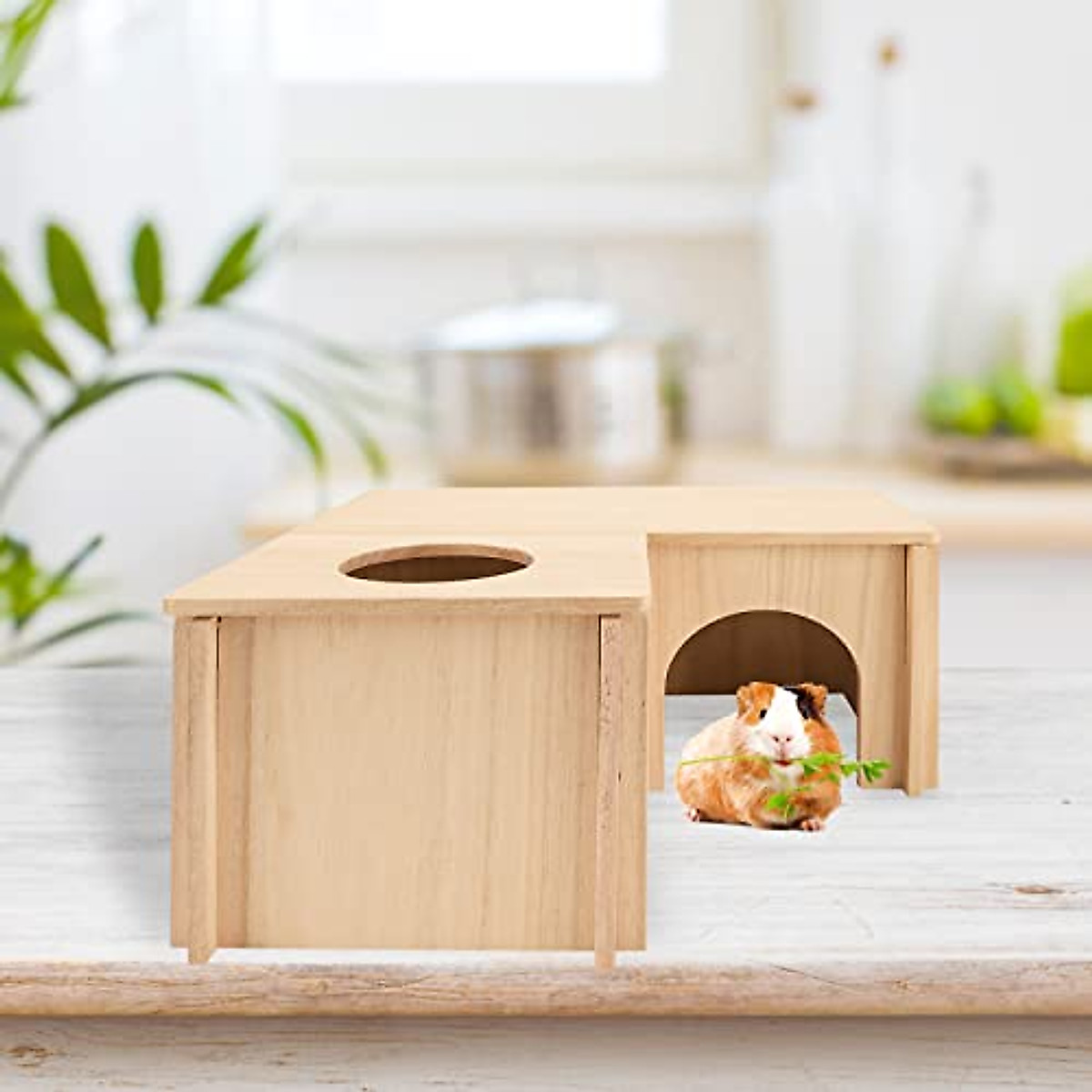 PAWCHIE Guinea Pig Hideout Hamster House with Multi-Rooms - Small Animals Pets Hideout Multi-Chamber Wooden Hut Habitats Decor Tunnel for Guinea Pigs, Hamsters, Chinchillas