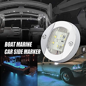 ALFU 8PCS White DC12V 6 LED Side Marker Light Navigation Lights Waterproof Marine Boat Yacht Round Transom Anchor Stern Lights Lamp Courtesy Light with Chrome Bezel