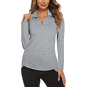 Koscacy V Neck Top Women, Golf Tennis Shirt Breathable Zipper Running Workout Outdoor Tops Yoga Biking Daily Casual Wear Aline Soft Shirts Light Grey XX-Large