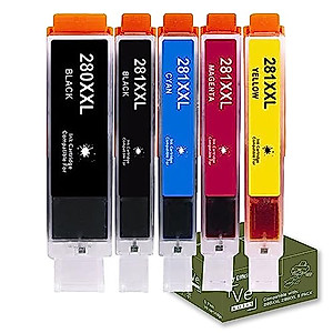 5 Pack 280XXL/281XXL Compatible Ink Cartridge Replacement for Canon Printer 281 281XXL CLI-281XXL CLI-281 XXL Compatible with PIXMA TS6120 TS6220 TS6320 TR7520 TS8120 TR8520 TS9120
