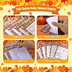 Harloon 142 Pcs Fall Baby Shower Games Set Include 130 Fall Baby Shower Party Game with 12 Pencils for Thanksgiving Pumpkin Autumn Baby Shower Favors Rustic Gender Reveal Neutral Baby Shower Games