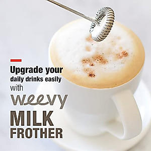 Morem WEEVY - Premium Milk Frother Handheld for Coffee, Latte, Matcha, Protein Shakes and More! Easy-to-use Hand mixer with stainless Steel Mini Whisk - No Stand Needed for Convenient Use Anywhere!