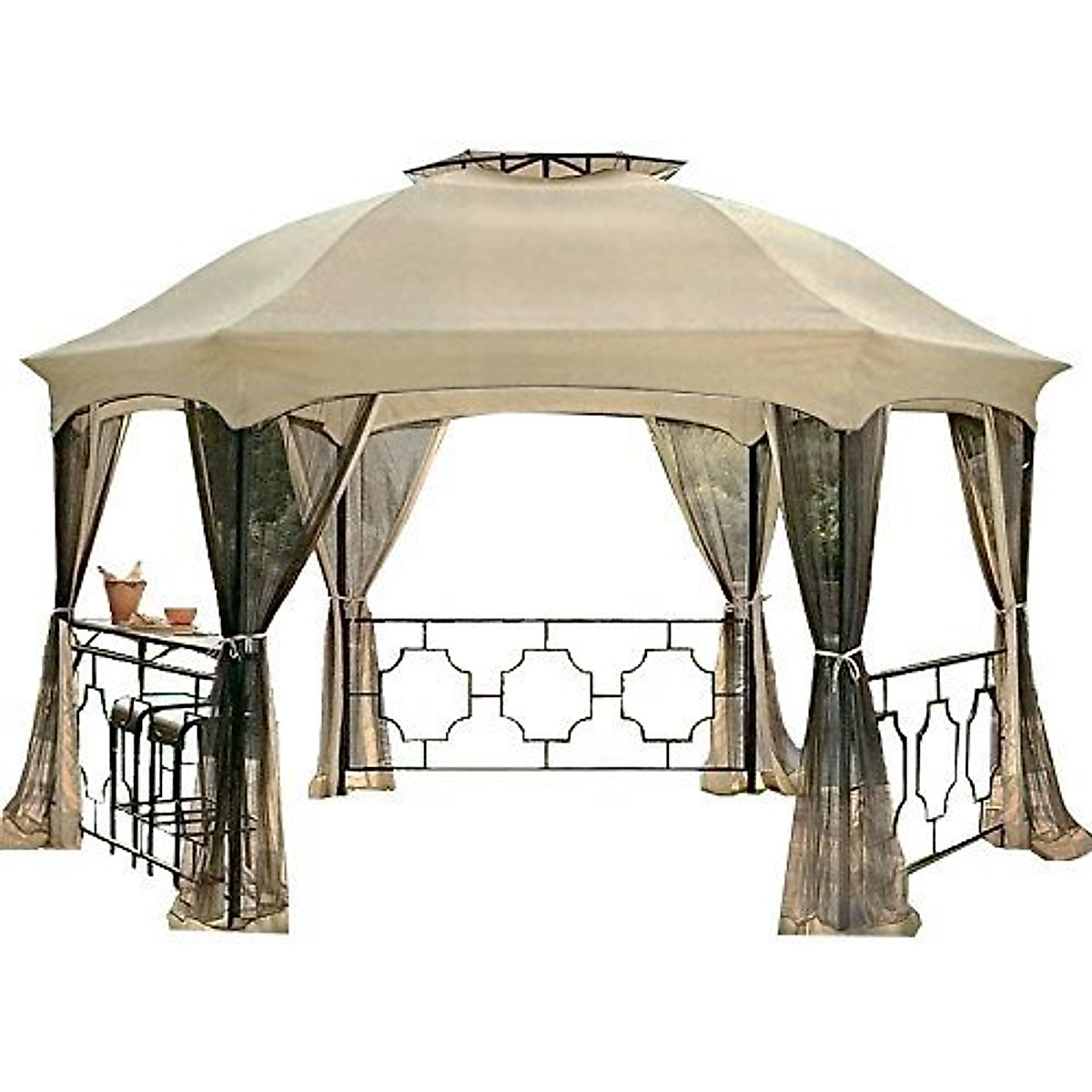Garden Winds Dawson Hexagon Gazebo Replacement Canopy Top Cover and Netting - RipLock 350